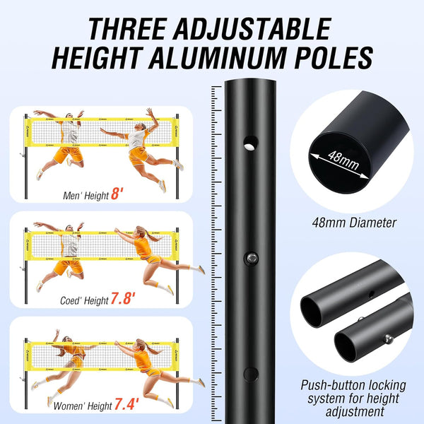 Patiassy Outdoor Volleyball Net Set with Steel Wire Rope and 2 Inch Bo ...